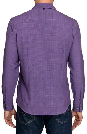 W.R.K Slim Fit Square Geo Print Performance Button-up Shirt - Purple