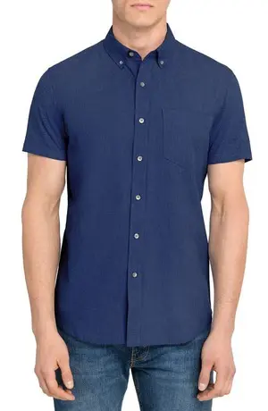 W.R.K Reworked Slim Fit Solid Short Sleeve Cotton Button-down Shirt