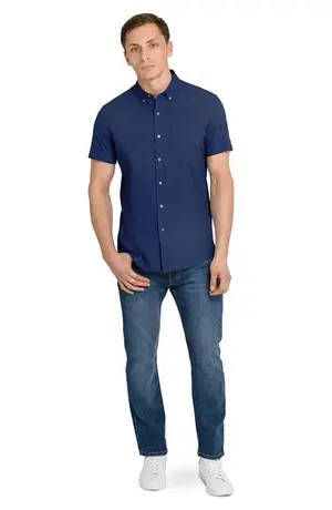 W.R.K Reworked Slim Fit Solid Short Sleeve Cotton Button-down Shirt