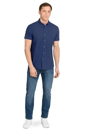 W.R.K Reworked Slim Fit Solid Short Sleeve Cotton Button-down Shirt