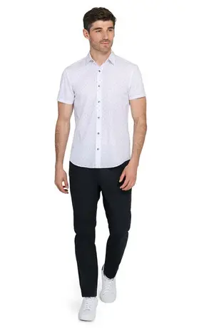 W.R.K Trim Fit Abstract Star Print Short Sleeve Performance Button-up Shirt