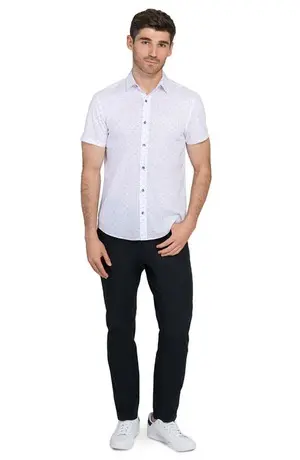 W.R.K Trim Fit Abstract Star Print Short Sleeve Performance Button-up Shirt
