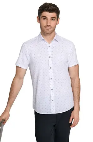 W.R.K Trim Fit Abstract Star Print Short Sleeve Performance Button-up Shirt