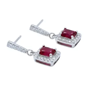 QIRAT FINE JEWELRY Princess-cut Ruby & Diamond Drop Earrings