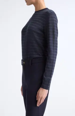 Lafayette 148 New York Striped Cashmere Crewneck Sweater