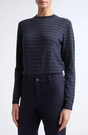 Lafayette 148 New York Striped Cashmere Crewneck Sweater