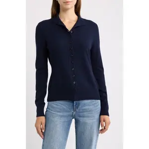 ROWING BLAZERS Merino Wool & Cashmere Mock Neck Button-up Sweater