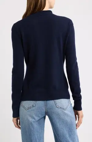 ROWING BLAZERS Merino Wool & Cashmere Mock Neck Button-up Sweater