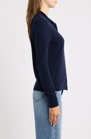 ROWING BLAZERS Merino Wool & Cashmere Mock Neck Button-up Sweater