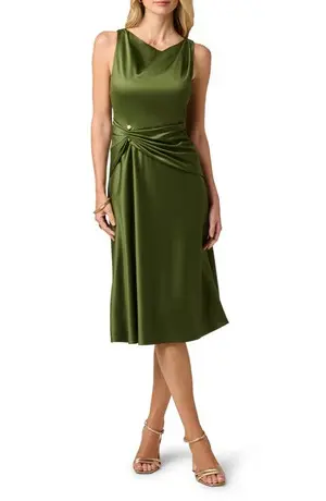 Adrianna Papell Cowl Neck Satin Crepe Dress - Olive Cypress
