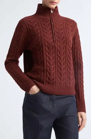 Max Mara Libero Cable Knit Cashmere Quarter Zip Sweater