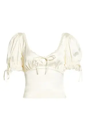 House Of Cb Elisabetta Puff Sleeve Crop Satin Top - Ivory