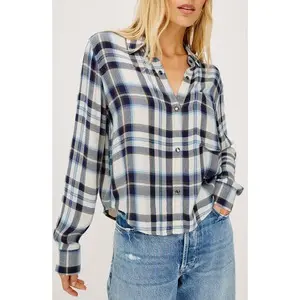 Rails Malin Cropped Plaid Button-up Shirt - Ecru Midnight