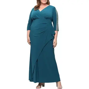 SL FASHIONS Beaded Sleeve Empire Waist Gown - Mallard