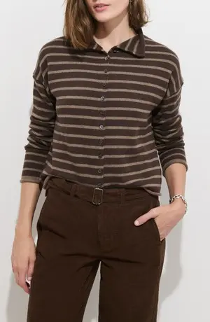 ALEX MILL Taylor Mariner Stripe Cardigan - Chocolate/truffle