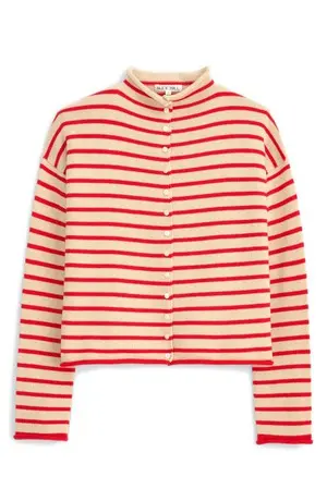 ALEX MILL Taylor Mariner Stripe Cardigan - Latte/bright Flame