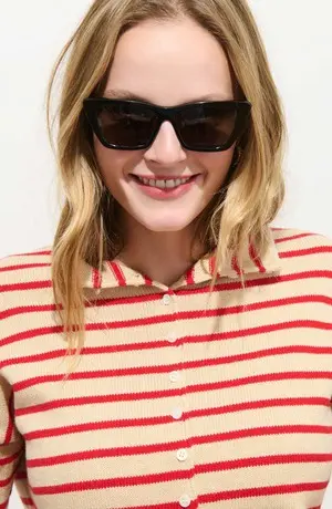 ALEX MILL Taylor Mariner Stripe Cardigan - Latte/bright Flame