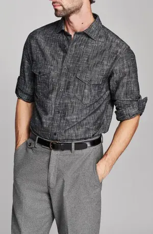 Billy Reid Scout Slub Cotton Button-up Shirt - Asphalt
