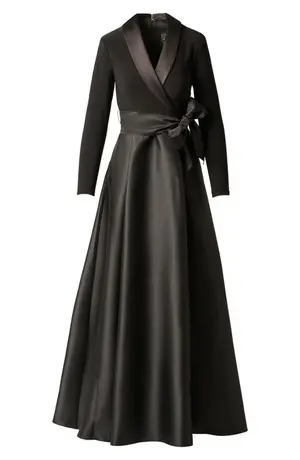 Adrianna Papell Mixed Media Long Sleeve Tuxedo Gown