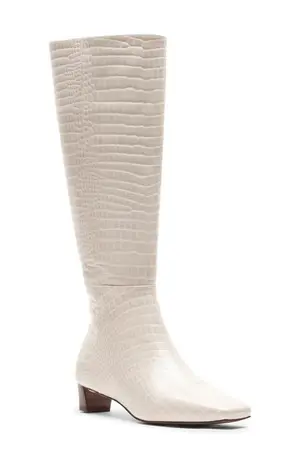 FRANCES VALENTINE Mackie Croc Embossed Leather Knee High Boot - Oyster