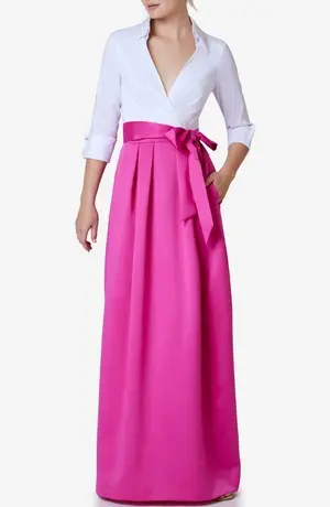 JESSICA HOWARD Mixed Media Ballgown - Fuchsia White