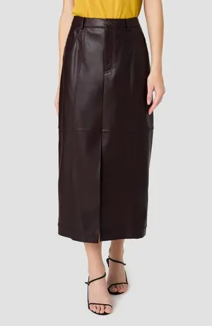 French Connection Madeline Faux Leather Midi Skirt - Coca Brown