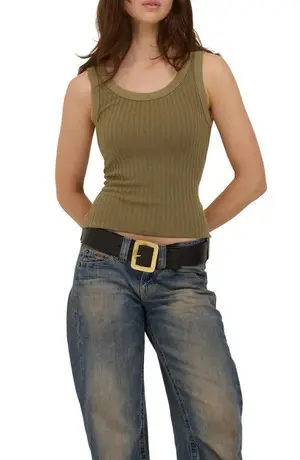 PROJECT SOCIAL T Ribbed Scoop Neck Tank - Olive