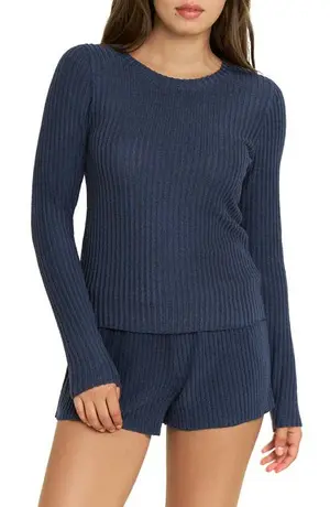 Honeydew Intimates Dream Cloud Ribbed Long Sleeve Pajama Top - Midnight