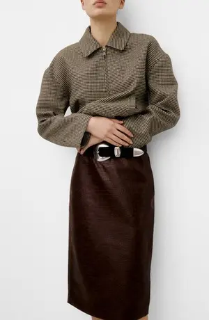 Mango Croc-embossed Faux Leather Midi Skirt