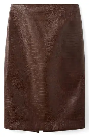 Mango Croc-embossed Faux Leather Midi Skirt