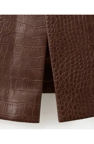 Mango Croc-embossed Faux Leather Midi Skirt
