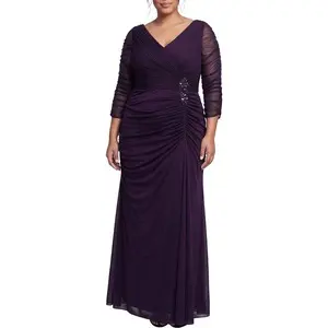 Alex Evenings Pleated Chiffon Gown - Eggplant