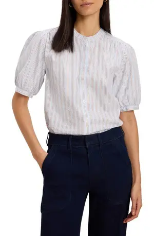 NIC+ZOE Eton Stripe Short Sleeve Button-up Shirt - Blue Multi