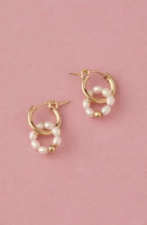 SET & STONES Pearl Halo Hoop Earrings