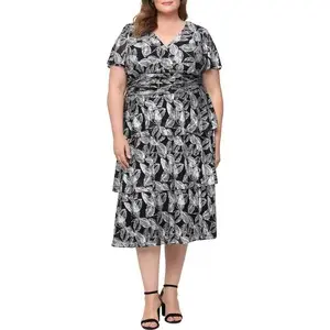 SL FASHIONS Tiered Tea Length Dress - Blk Sil
