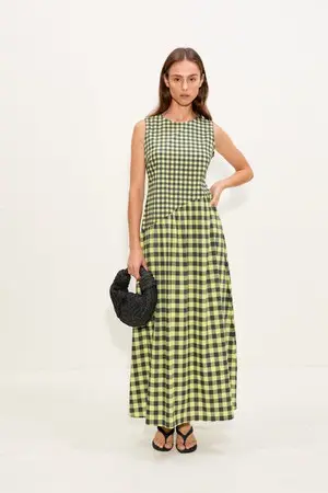 SIMONMILLER Laurel Poplin Midi Dress - Peridot/ebony Gingham