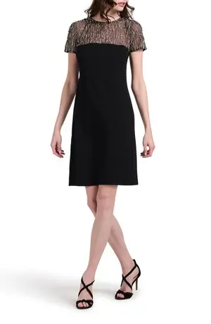 EMILY SHALANT Crystal Illusion Stretch Crepe Cocktail Dress - Black