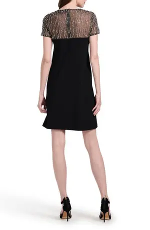 EMILY SHALANT Crystal Illusion Stretch Crepe Cocktail Dress