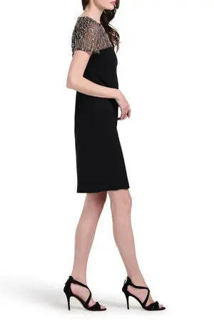 EMILY SHALANT Crystal Illusion Stretch Crepe Cocktail Dress