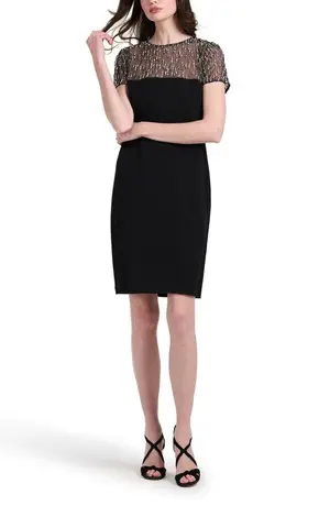 EMILY SHALANT Crystal Illusion Stretch Crepe Cocktail Dress