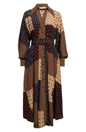 Zimmermann Patchwork Foulard Print Long Sleeve Midi Dress - Geo Patch Print