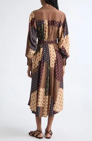 Zimmermann Patchwork Foulard Print Long Sleeve Midi Dress