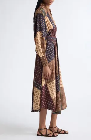 Zimmermann Patchwork Foulard Print Long Sleeve Midi Dress