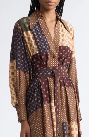 Zimmermann Patchwork Foulard Print Long Sleeve Midi Dress