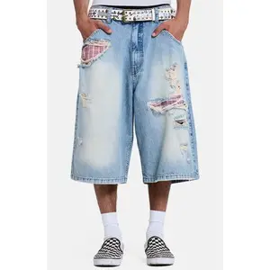 JADED LONDON Ripped Boxer Detail Colussus Shorts - Denim