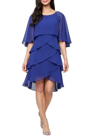 SL FASHIONS Beaded Tiered Chiffon Dress - Iris