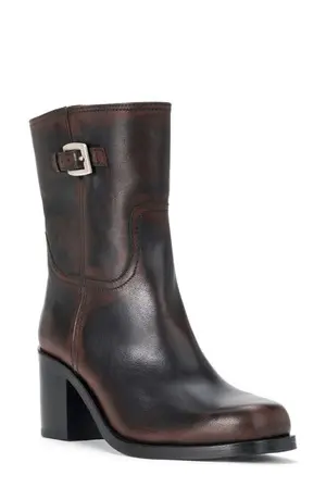 Staud Brooklyn Distressed Leather Ankle Boots With Buckle Detail - Espresso Distressed