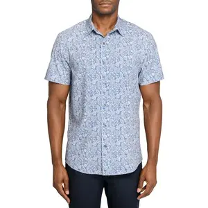 W.R.K Slim Fit Antique Floral Short Sleeve Performance Button-up Shirt - White/blue