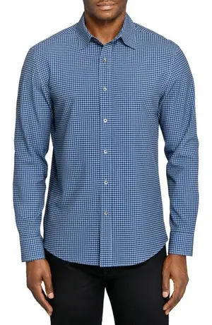 W.R.K Slim Fit Faded Check Performance Button-up Shirt - Navy