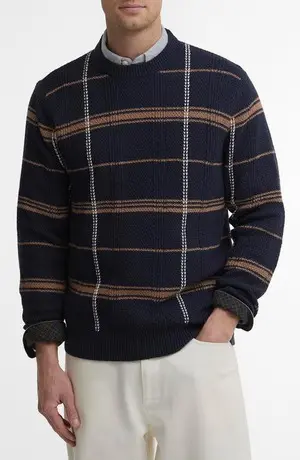 Barbour Fasey Cable Tartan Crewneck Sweater - Navy